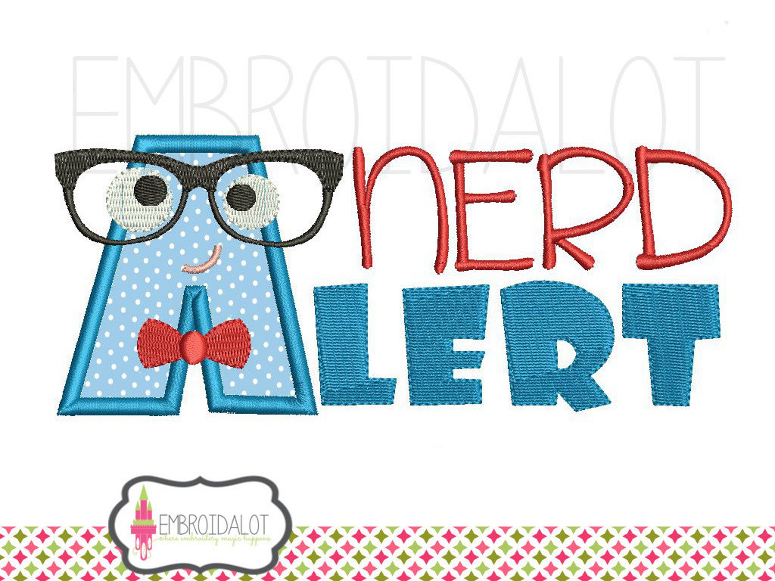 Nerd Applique Design. Geek Embroidery Design Fun Nerd Alert | Etsy