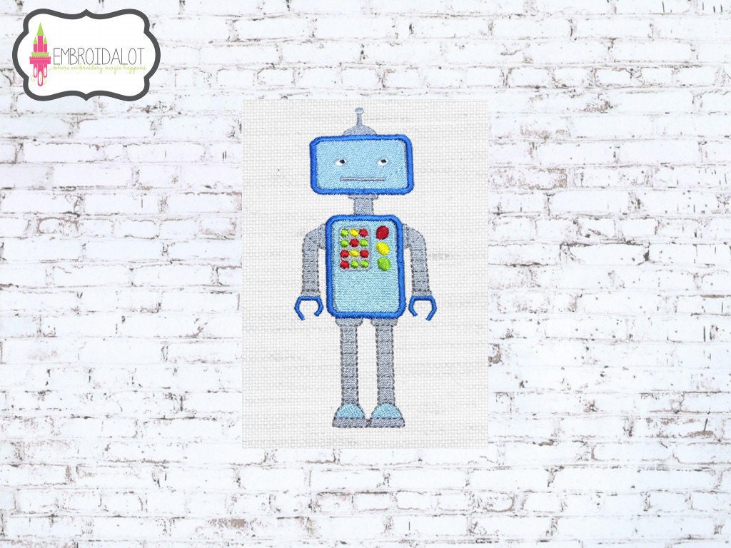 Robot Embroidery Design. Retro, Geektacular Robot Machine Embroidery ...