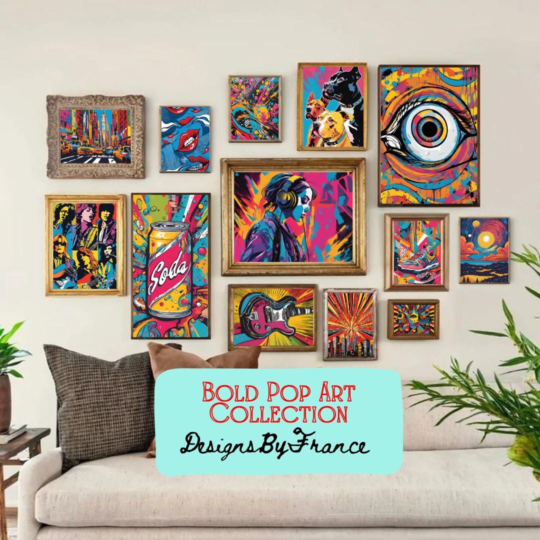 Bold Pop Art Gallery Wall – Digital Prints Featuring Vibrant Urban ...