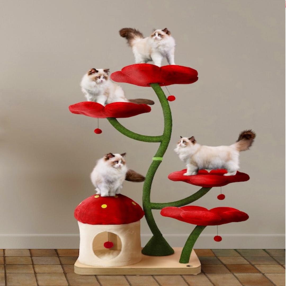 EDEN Wood Floral Cat Tree Tower, Wooden Cat Tower, Modern Cat Climbing ...