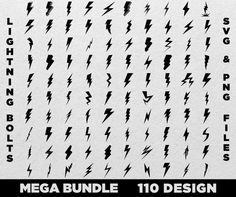 110 Lightning Bolt SVG Bundle: Thunder Silhouette Clipart (digital ...