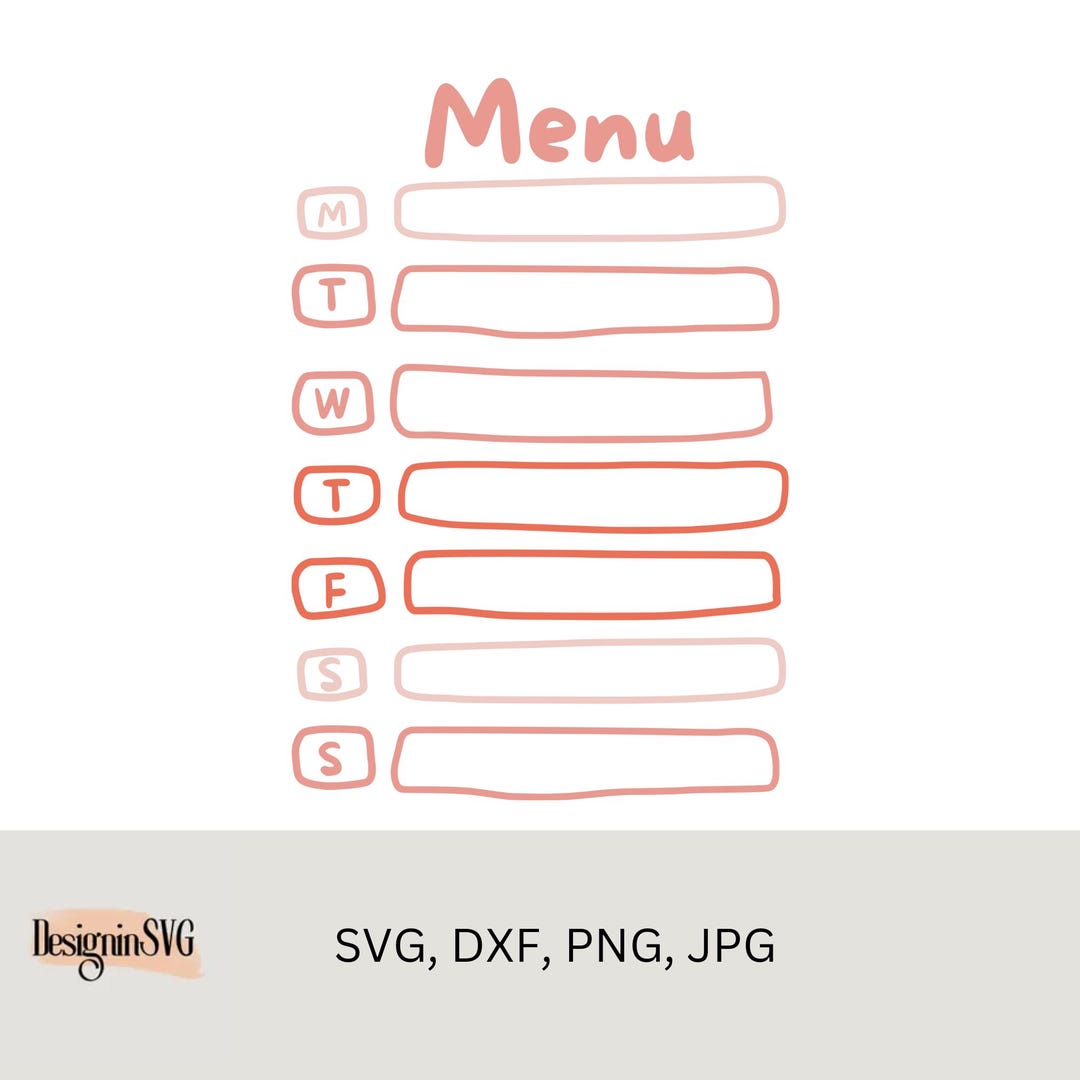 Weekly Dinner Menu Planner SVG, Kitchen Organizer (digital Download) - Etsy