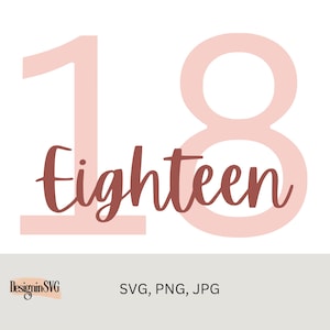 Simple 18th Svg, Png, Jpg Files, Birthday Svg, 18th Birthday Design ...