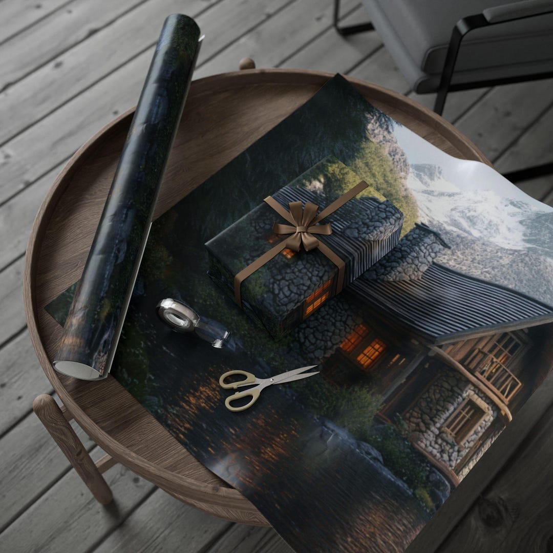 Mountain Cabins Wrapping Paper - Rustic Retreat Gift Wrap, Cozy Chalet ...