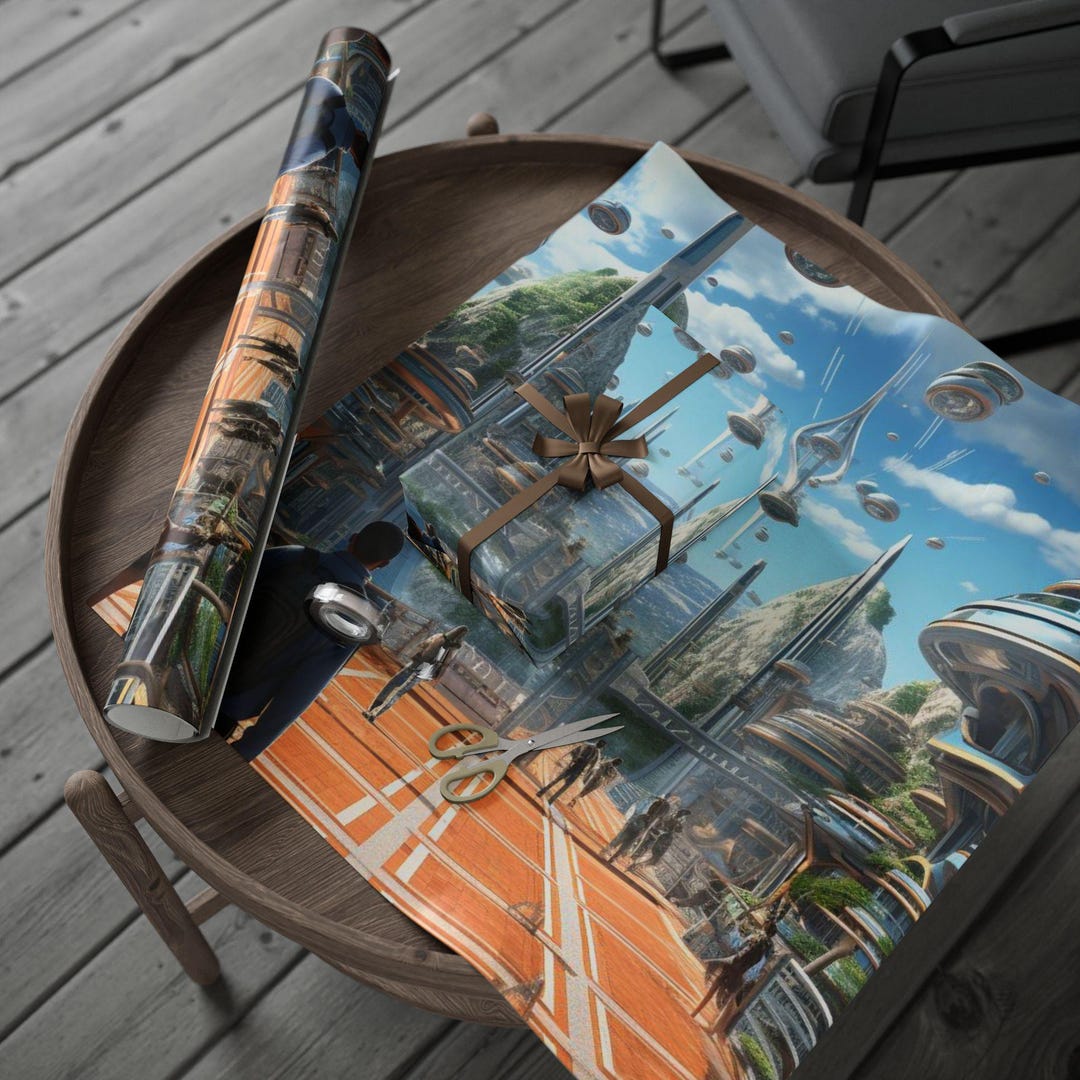 Futuristic Frontiers Wrapping Paper, Gift Wrap for Sci-fi Lovers ...