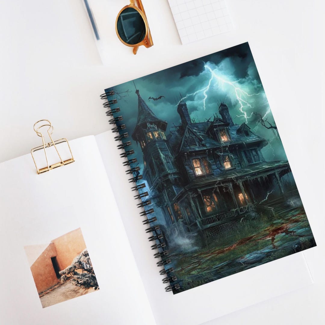 Haunted House Horrors Spiral Notebook - Spooky Gift Idea, Halloween ...