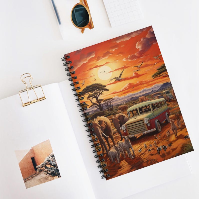 African Safari Spiral Notebook, Jungle Notebook, Elephant Art Journal ...