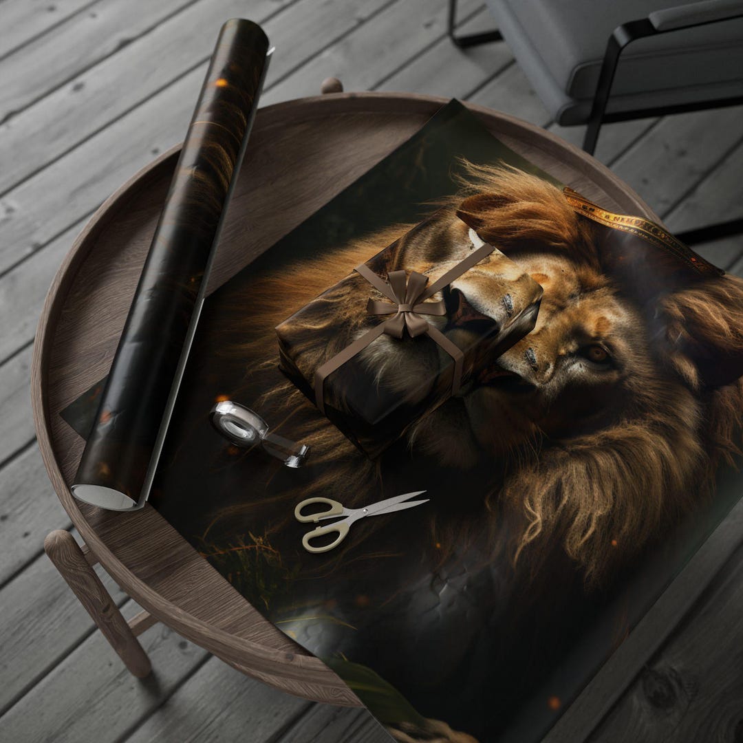 King of the Jungle Wrapping Paper, Regal Gift Wrap, Crowned Lion Art ...