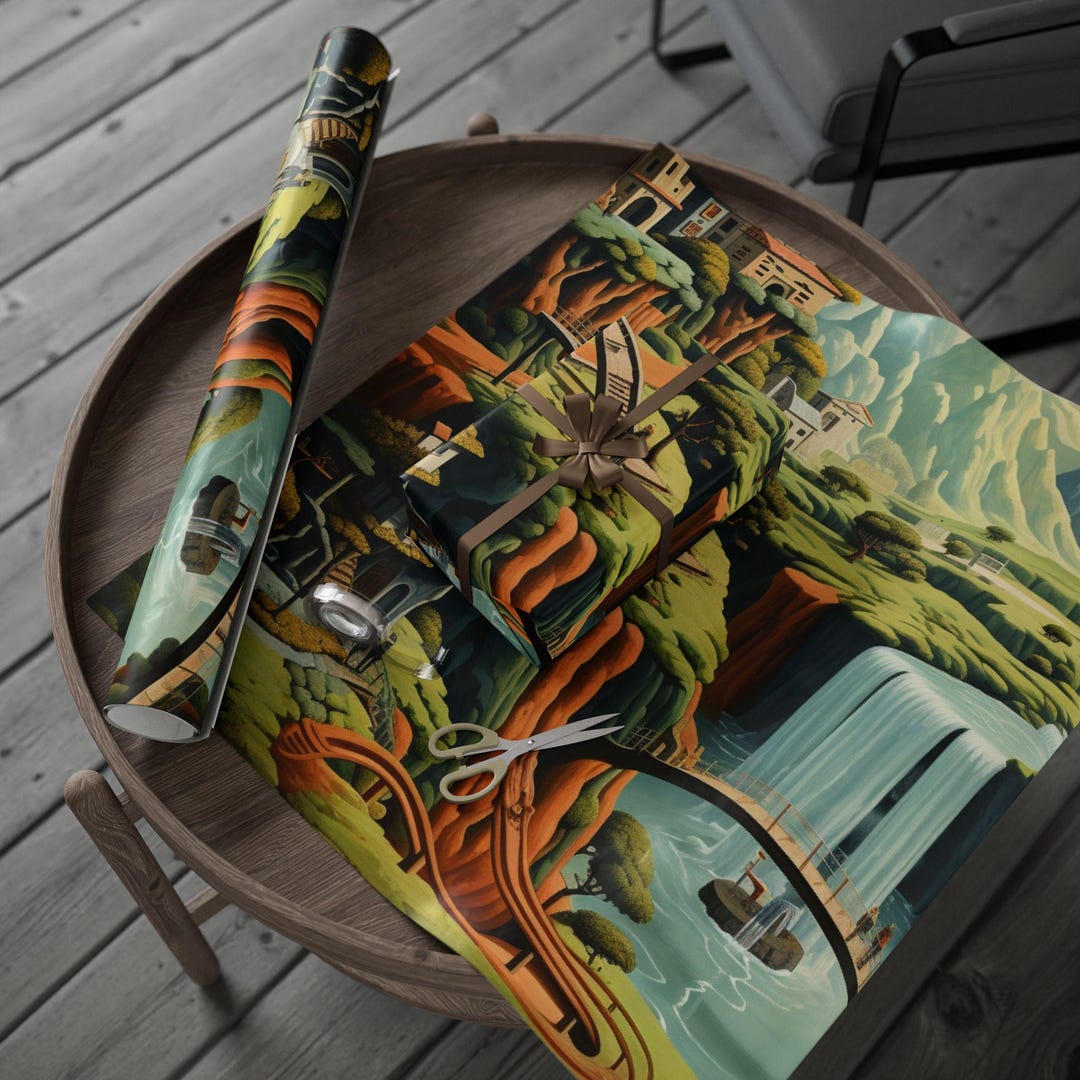 South to West Wrapping Paper Roll | Vintage Mountain Landscape Gift ...