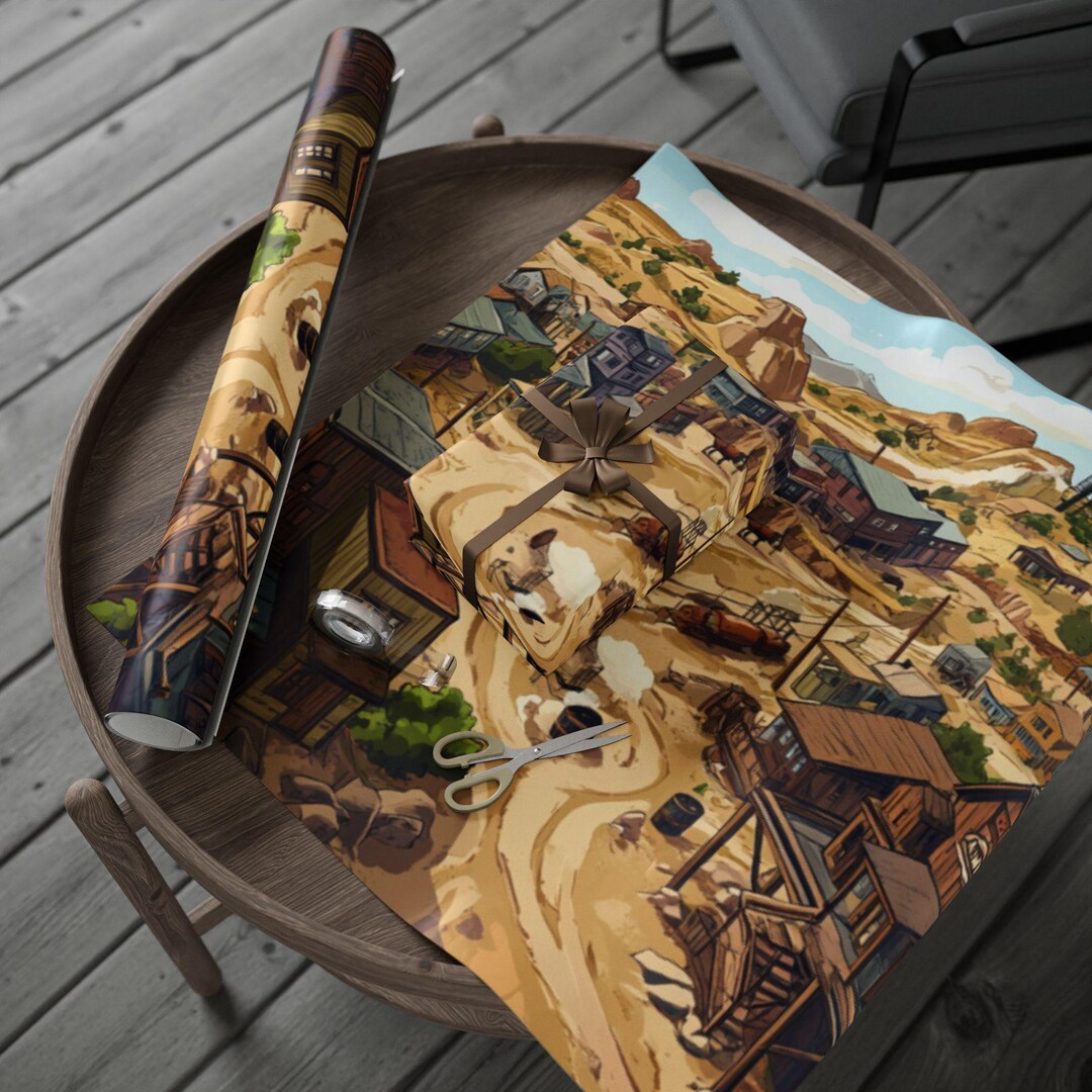 Historic Mining Town Wrapping Paper, Rustic Gift Wrap for Birthdays ...