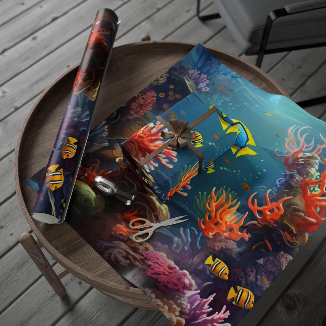 Marine Life Wrapping Paper | Ocean Theme Gift Wrap, Birthday, Party ...