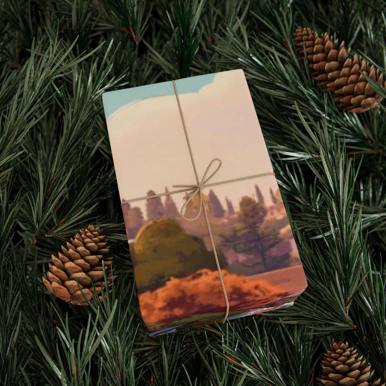 Memory Lane Wrapping Paper - Vintage Car Road Trip Design, Eco-friendly ...