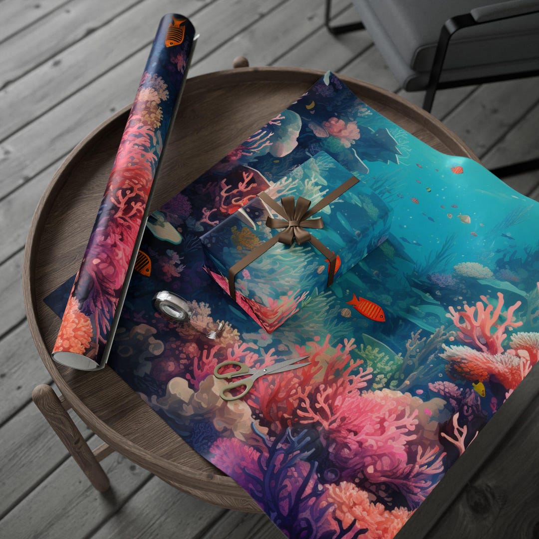 Coral Reef Wrapping Paper, Ocean-themed Gift Wrap, Marine Life Birthday ...