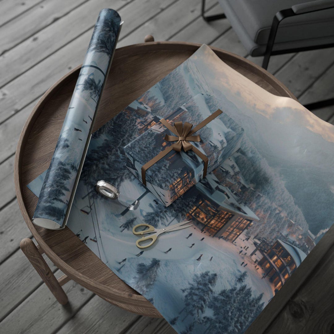Ski Resort Wrapping Paper - Winter Sports Gift Wrap, Mountain Lodge ...