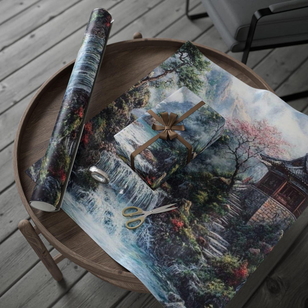 Chinese Landscapes Wrapping Paper - Mountain & River Scenic Gift Wrap ...