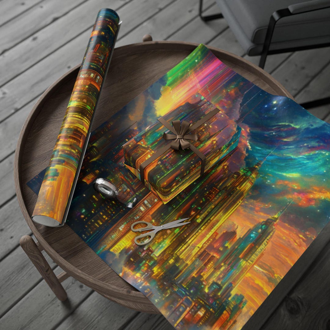 Rainbow City Wrapping Paper - Colorful Gift Wrap, Urban Fantasy Theme ...