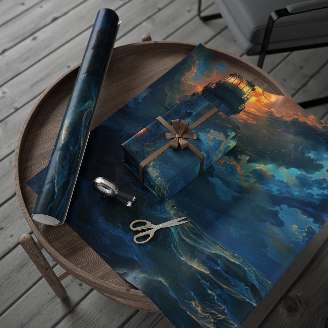 Lighthouse of Lost Souls Wrapping Paper, Dreamy Coastal Gift Wrap ...