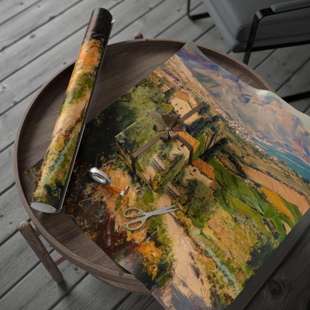 Sicilian Landscape Wrapping Paper, Elegant Gift Wrap, Vintage Landscape ...