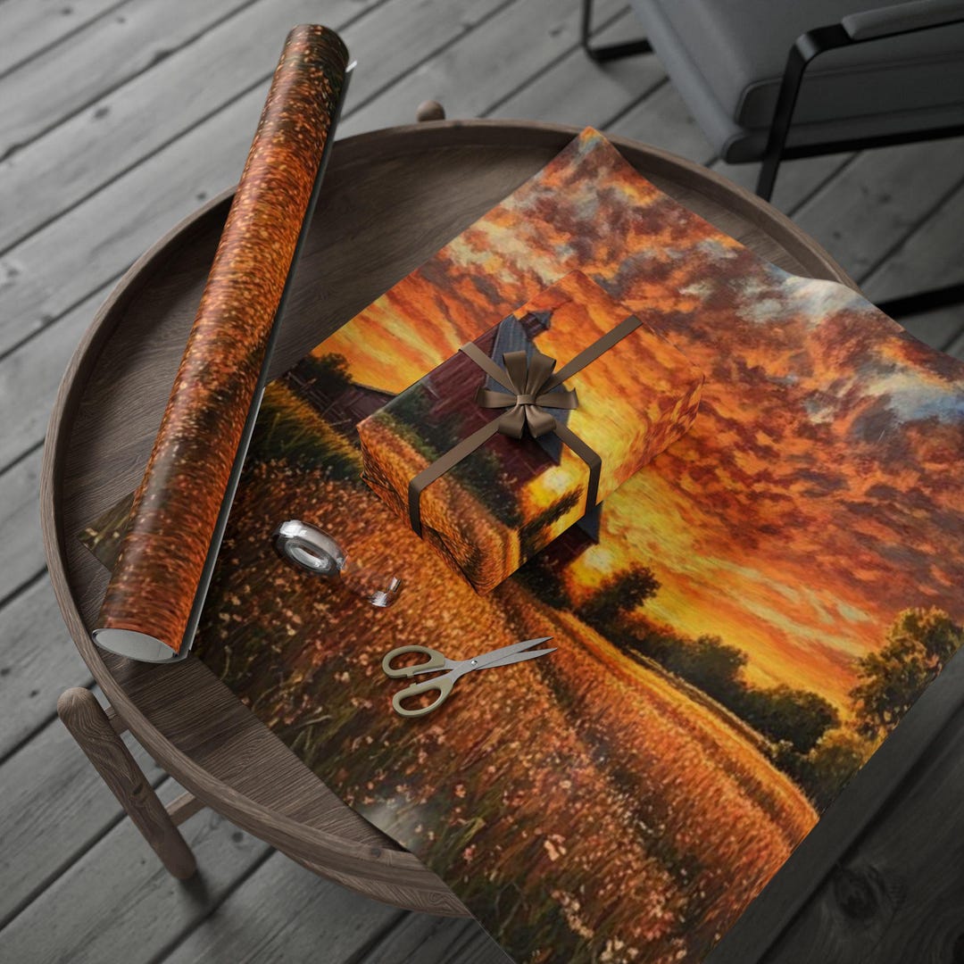 Sunrise on the Farm Wrapping Paper, Rustic Farmhouse Gift Wrap, Nature ...