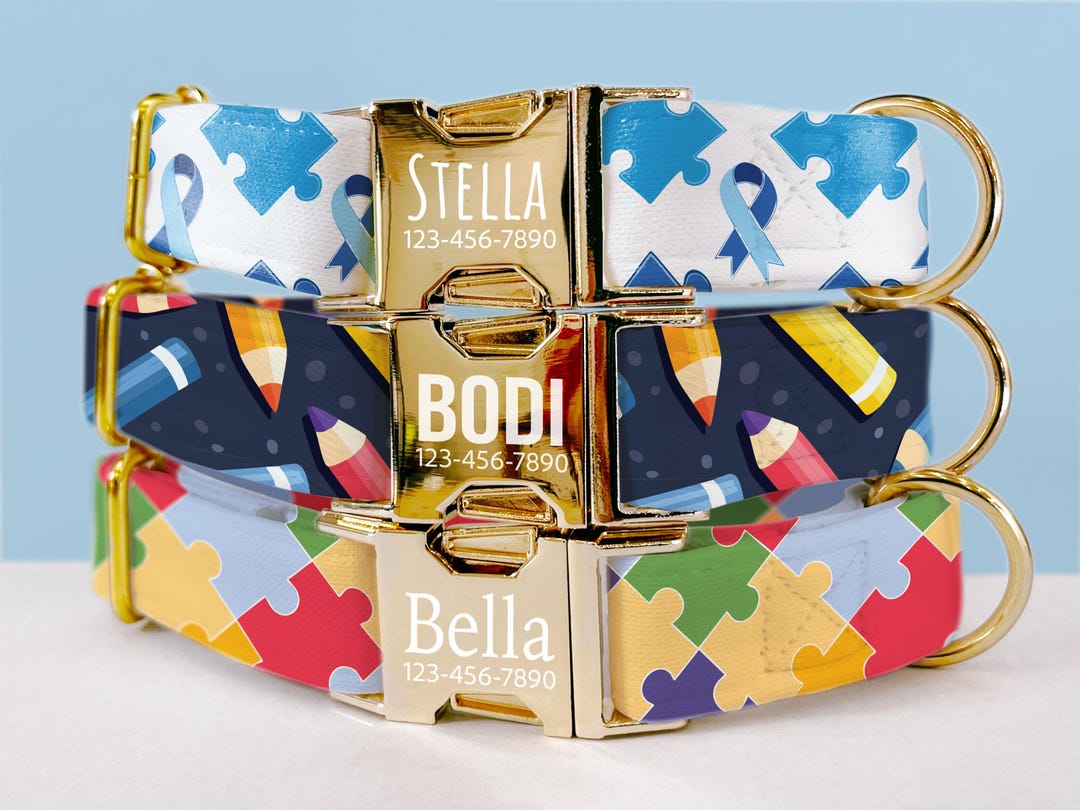 Puzzle Piece Dog Collar, Autism Awareness Dog Collar, Adjustable Collar ...
