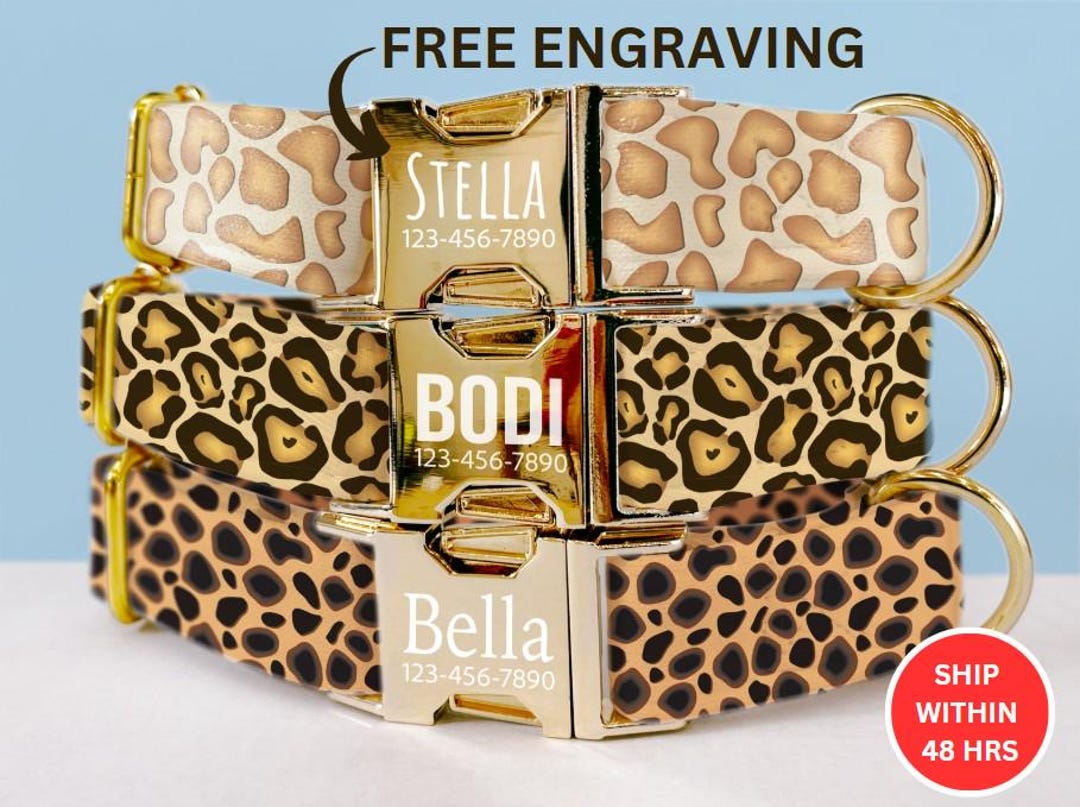 Leopard Print Dog Collar, Custom Dog Collar With Name, Exotic Cat ...