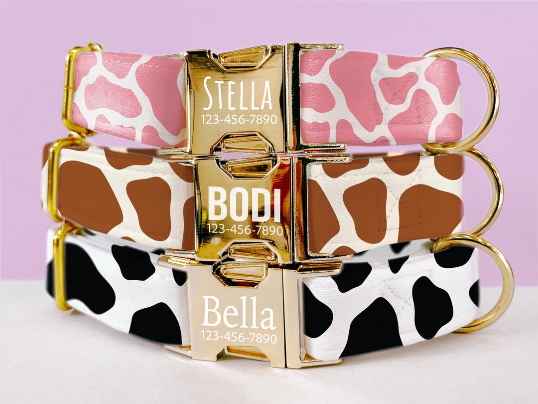 Cow Print Dog Collar, Personalized Cow Pattern Dog Collar, Brown Cow ...