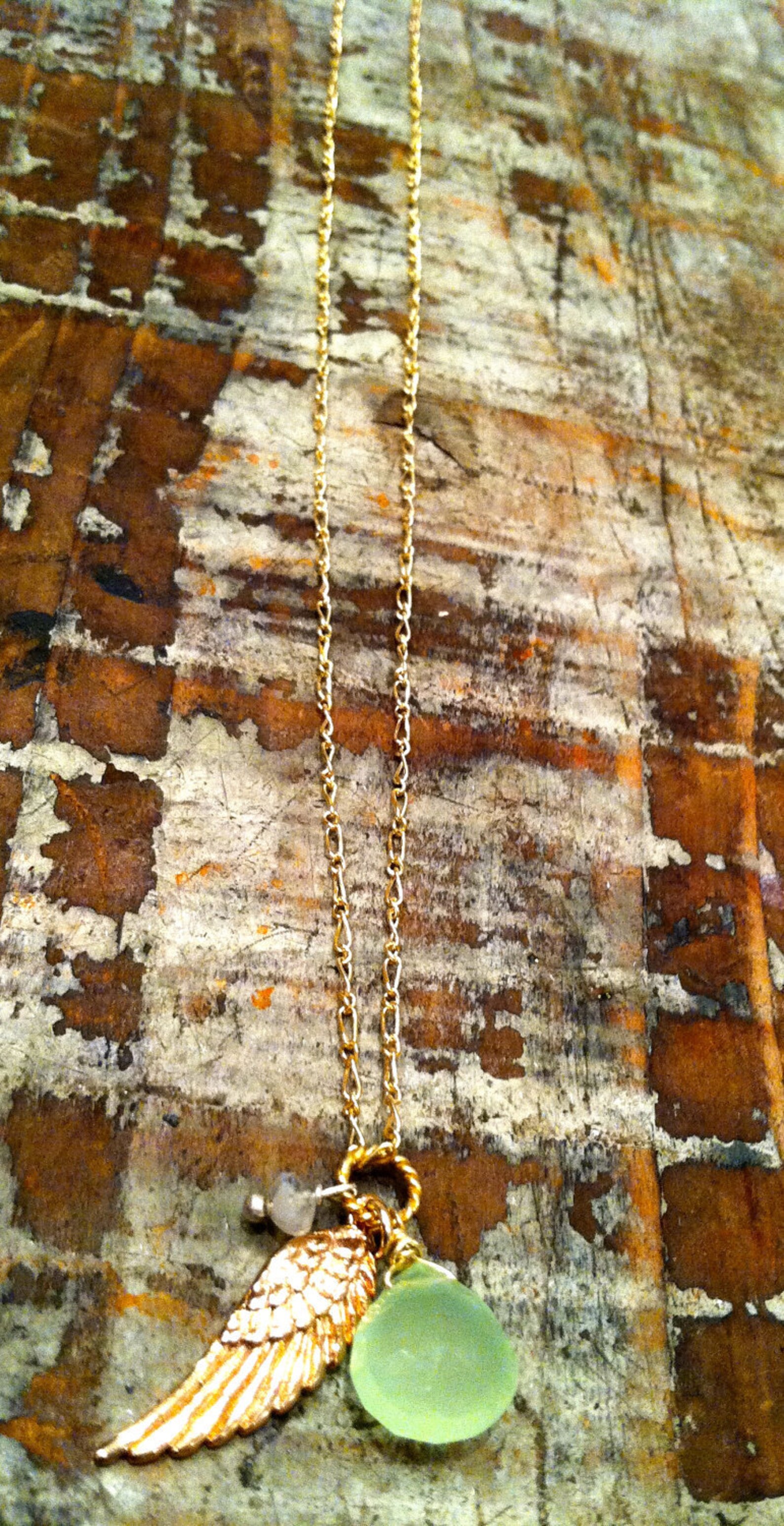 Rose Gold Angel Wing With Green and White Chalcedony Gemstone Charms - Etsy