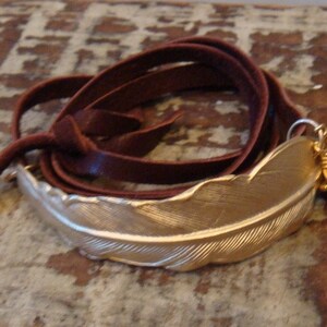 Gold Feather Leather Wrap Bracelet - Etsy
