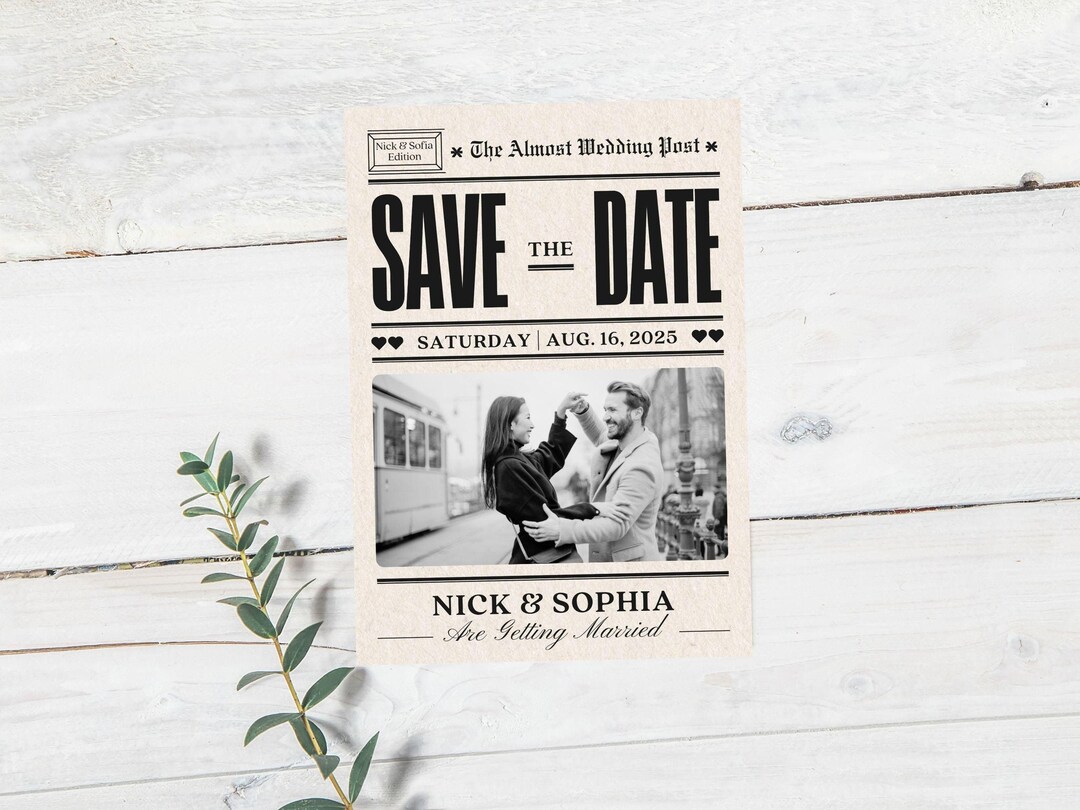 Newspaper Save the Date Wedding Newspaper Canva Template Wedding ...