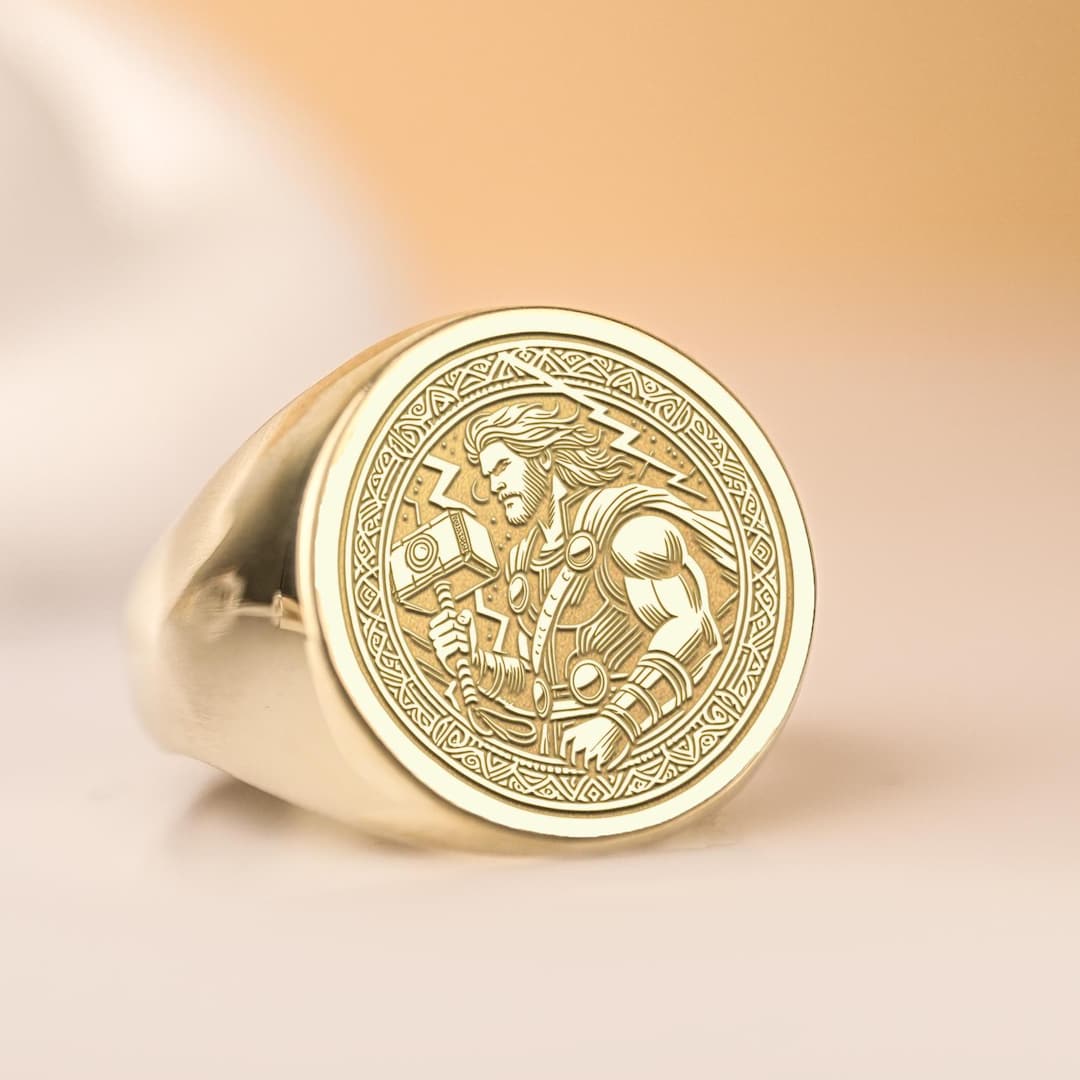 Thors Hammer Signet Ring in Sterling Silver or Gold Plated Viking ...