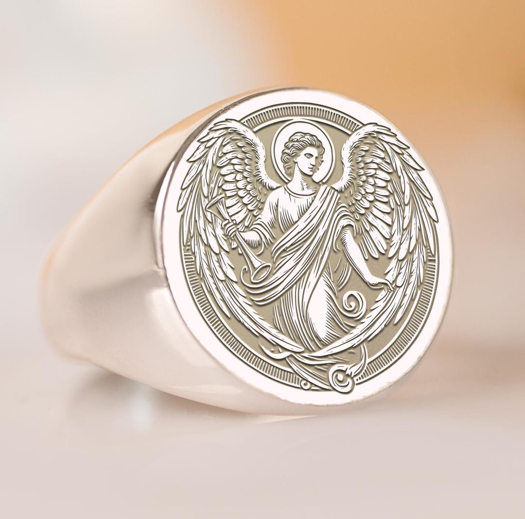 Gabriel Signet Ring – Archangel of Divine Messages Protection, Gold ...