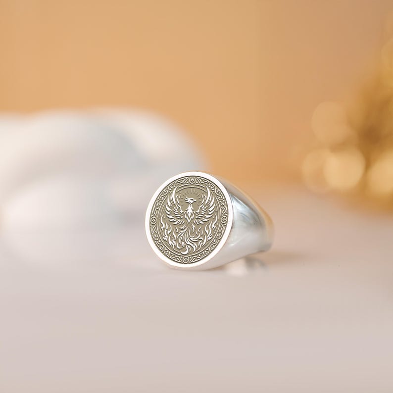 Phoenix Signet Ring in Sterling Silver or Gold Plated - Mythological ...