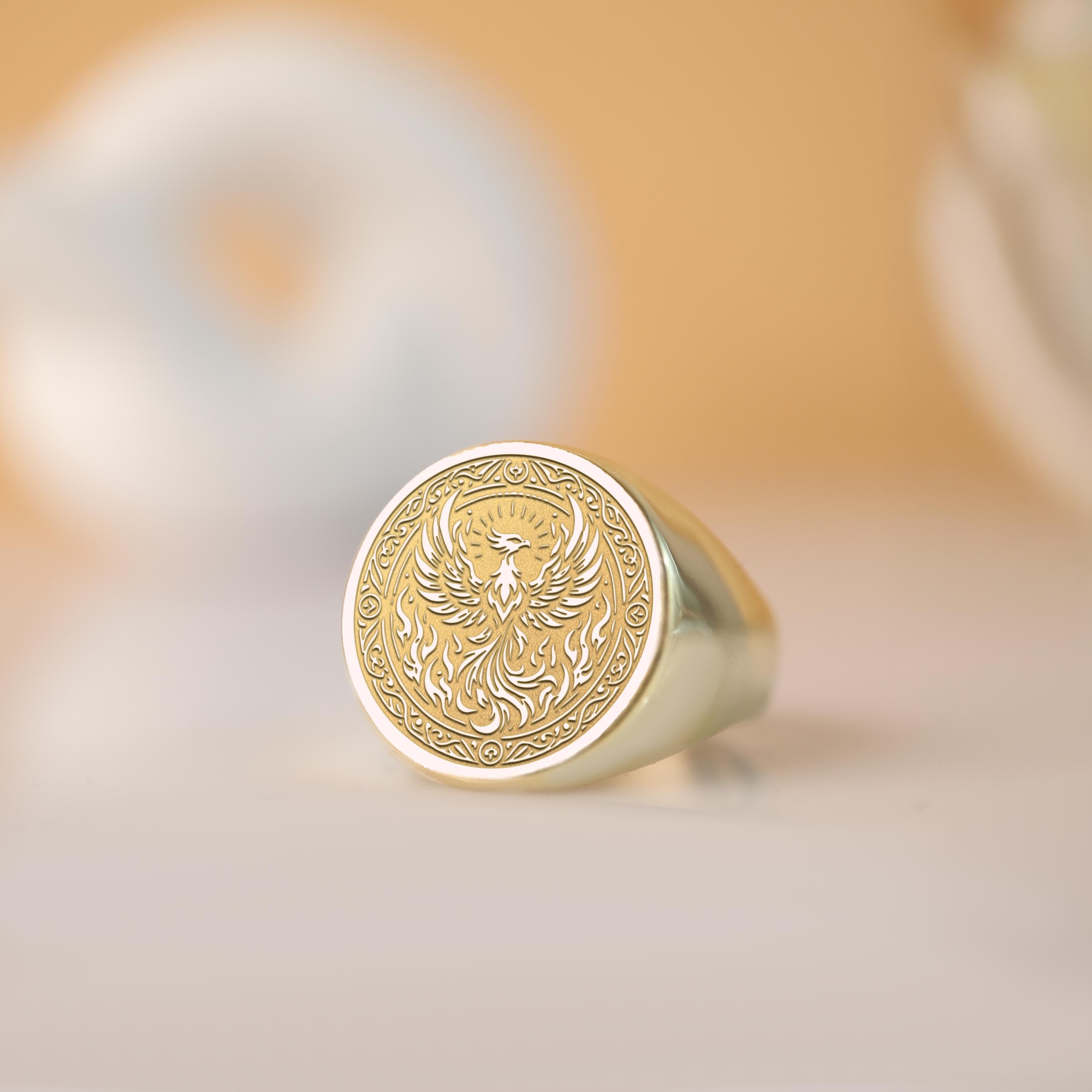 Phoenix Signet Ring in Sterling Silver or Gold Plated - Mythological ...