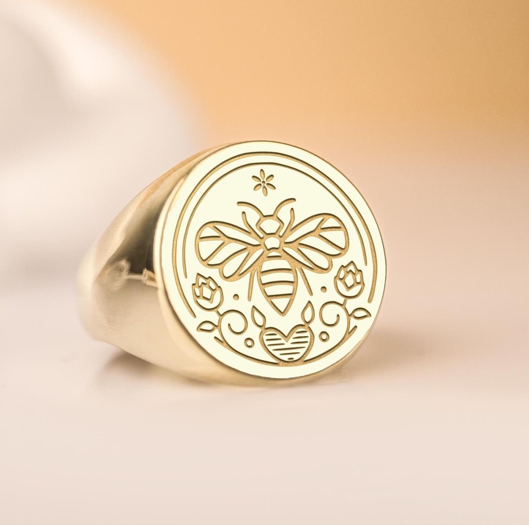 Mythological Bee Signet Ring in Sterling Silver or Gold Plated ...