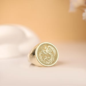 Engraved Phoenix Signet Ring: Gold-plated or Sterling Silver ...