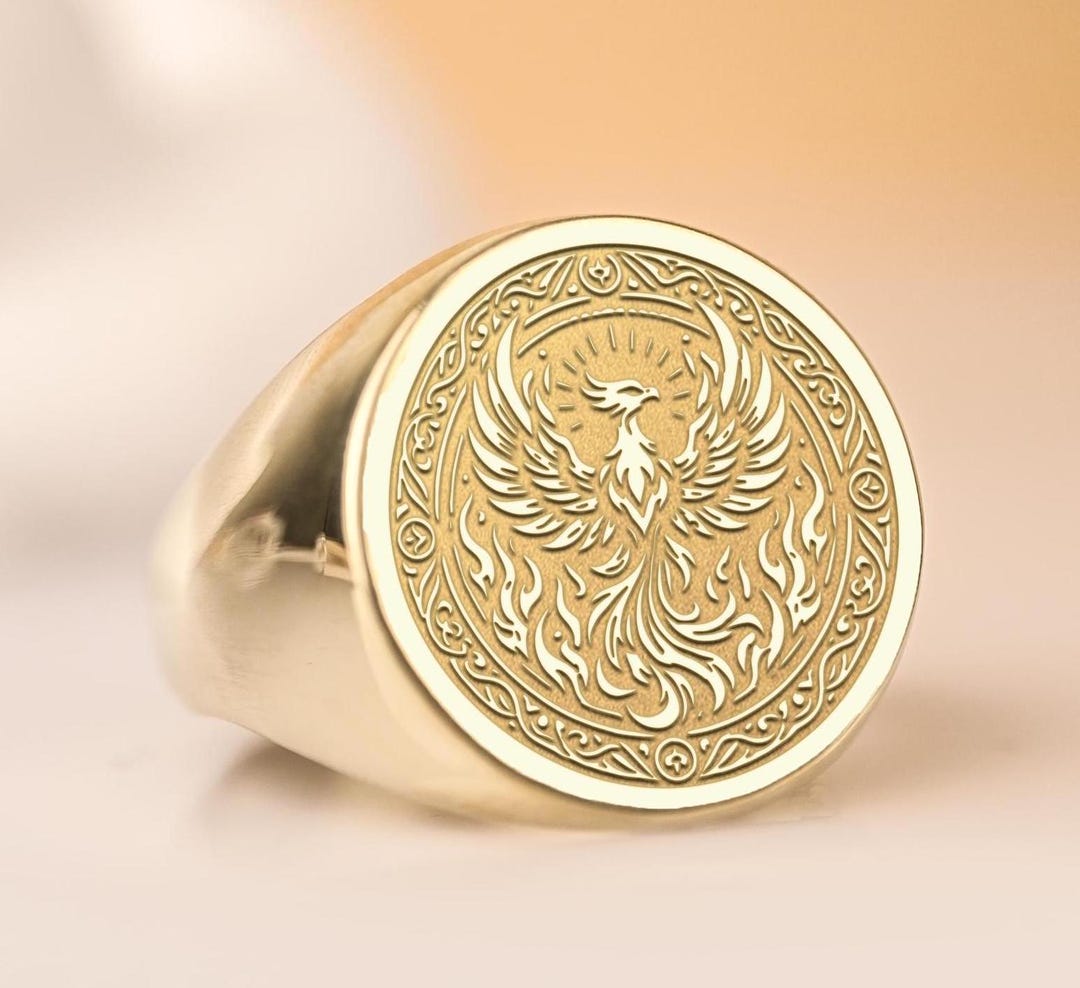 Phoenix Signet Ring in Sterling Silver or Gold Plated - Mythological ...
