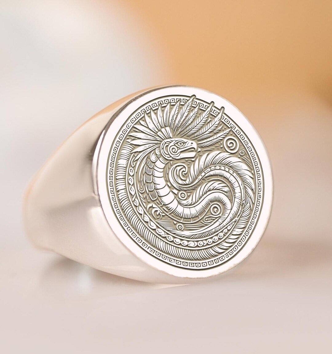 Quetzalcoatl Signet Ring – Aztec Mythology Jewelry, Feathered Serpent ...