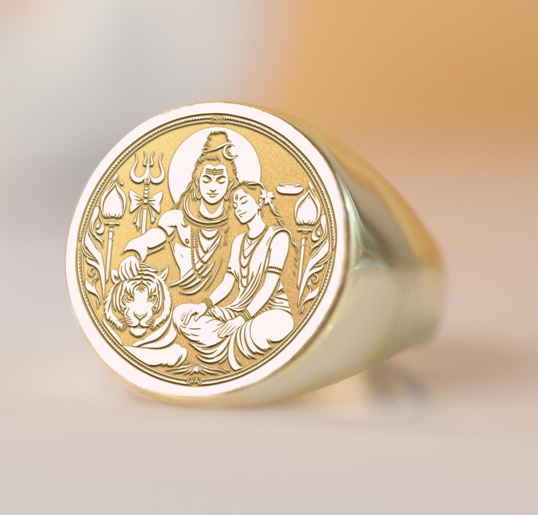 Shiva and Parvati Signet Ring in Sterling Silver, Gold, or Rose Gold ...