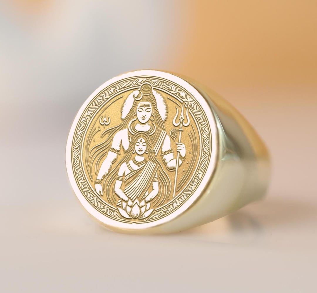 Shiva and Parvati Signet Ring – Sterling Silver or Gold Mythology ...