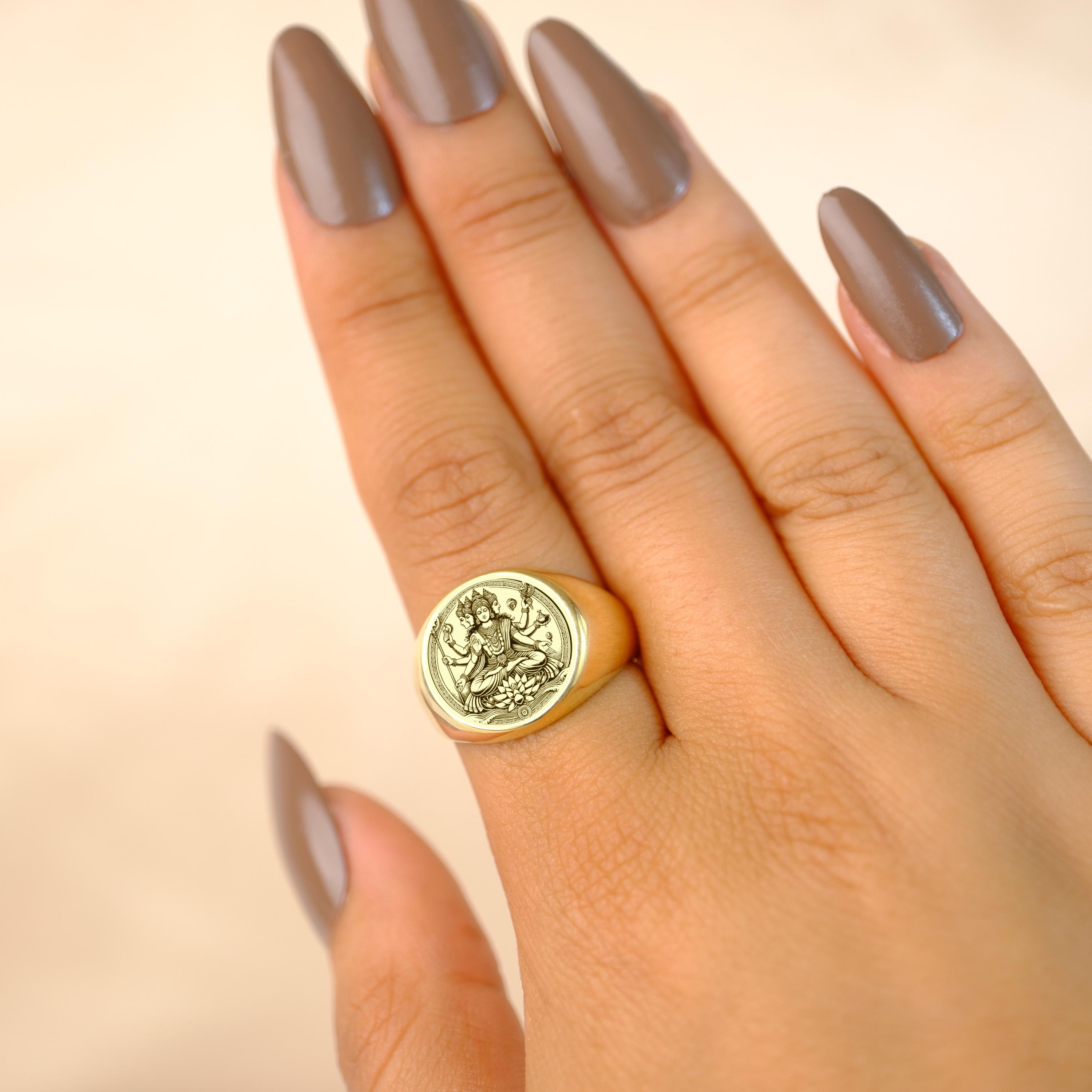 Vishnu Signet Ring Hindu God of Protection, Gold & Silver Mythology ...