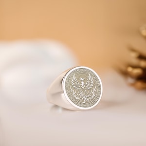 Phoenix Signet Ring in Sterling Silver or Gold Plated - Mythological ...