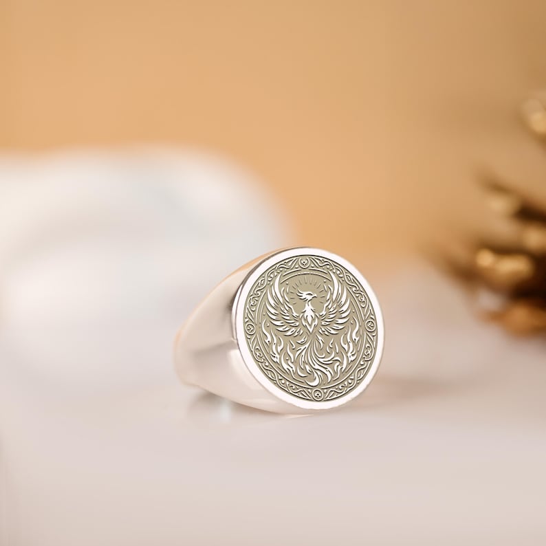 Phoenix Signet Ring in Sterling Silver or Gold Plated - Mythological ...