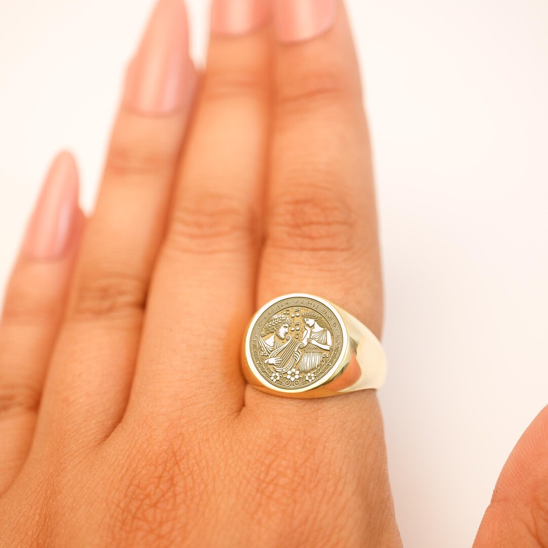 Mythology Signet Ring - Orpheus and Eurydice Greek Love Ring - Sterling ...