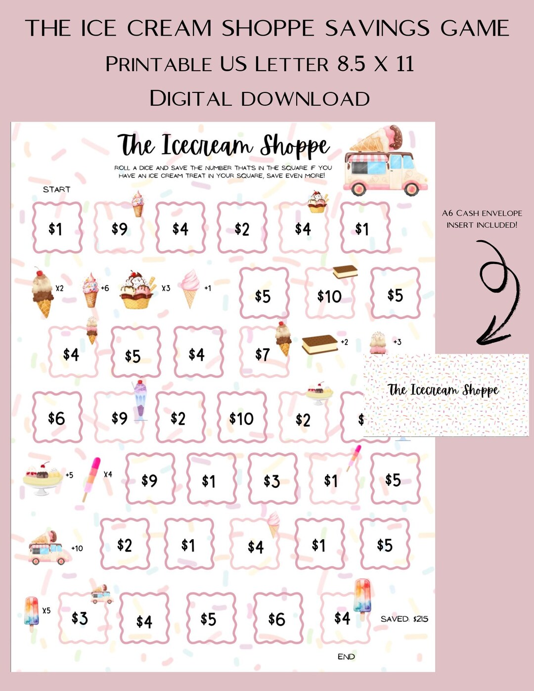 Ice Cream Shoppe Savings Challenge Game (printable Download) - Etsy