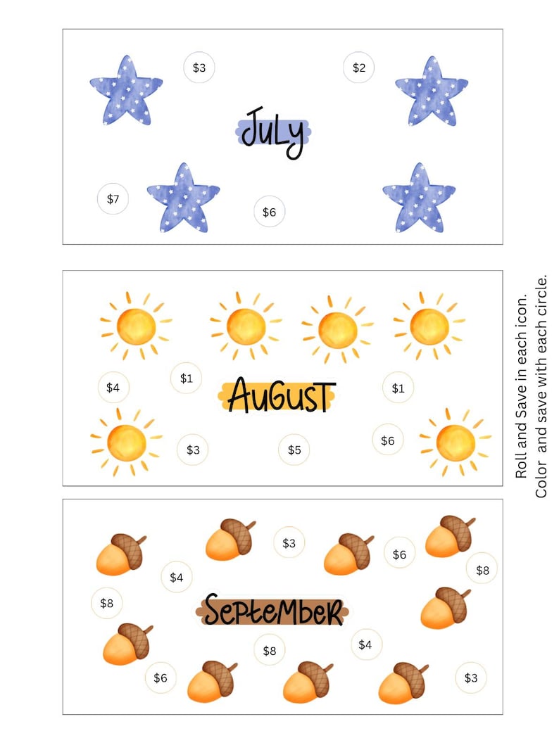 12 Month Roll and Save Savings Challenge ~ Printable Download - Etsy