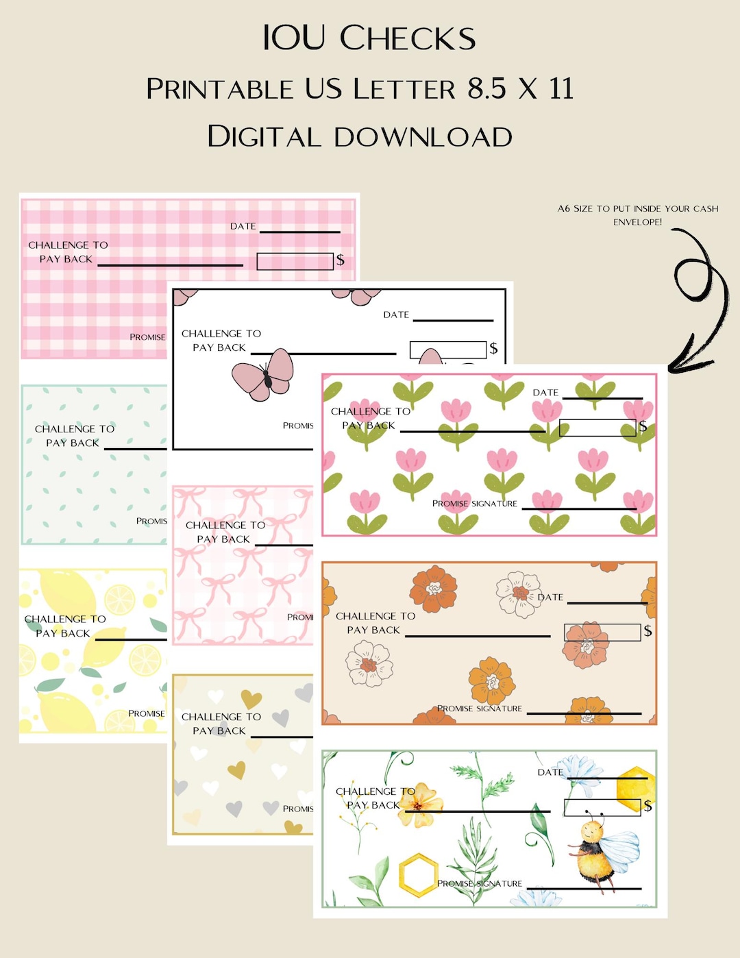 I Owe You Check Slips ~ IOU ~ Set of 9 ~ Printable Download - Etsy