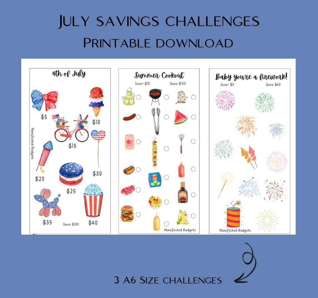 July Savings Challenges ~ A6 ~ Printable Download - Etsy
