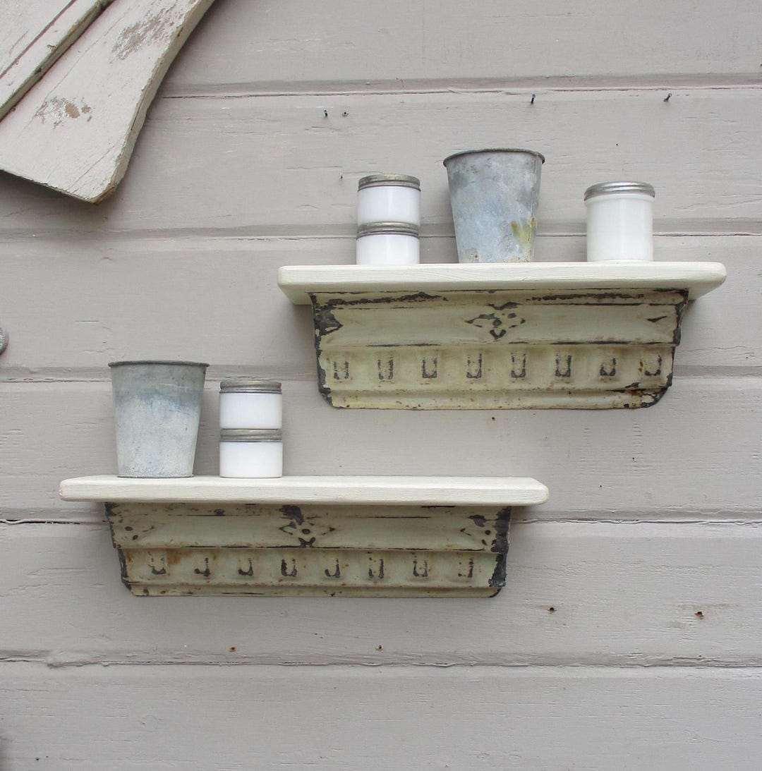 Ceiling Tin Wall Shelves, Set of 2, Architectural Salvage, Bathroom ...