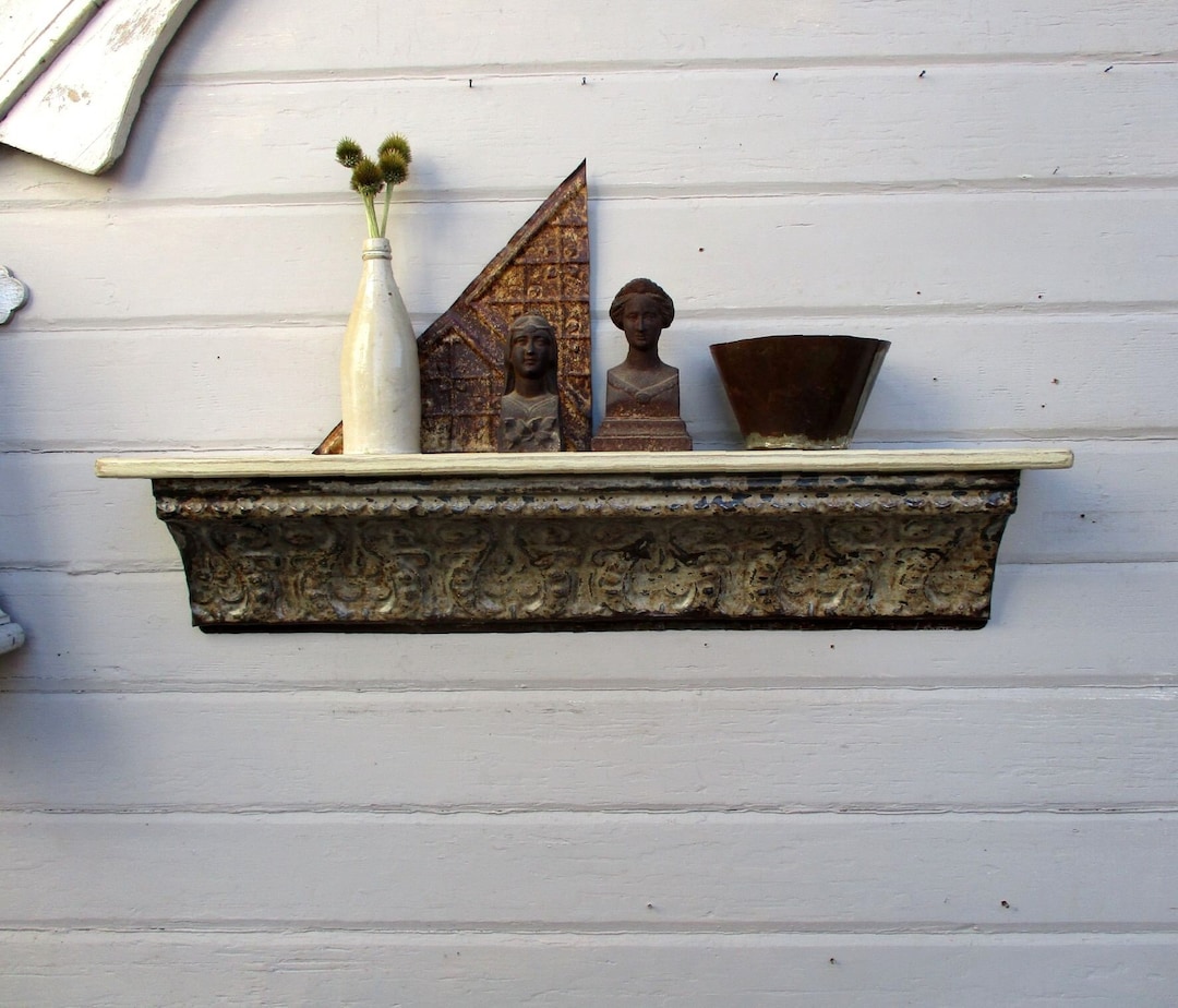 Old Ceiling Tin Cornice Handmade Shelf, Antique Architectural Salvage ...