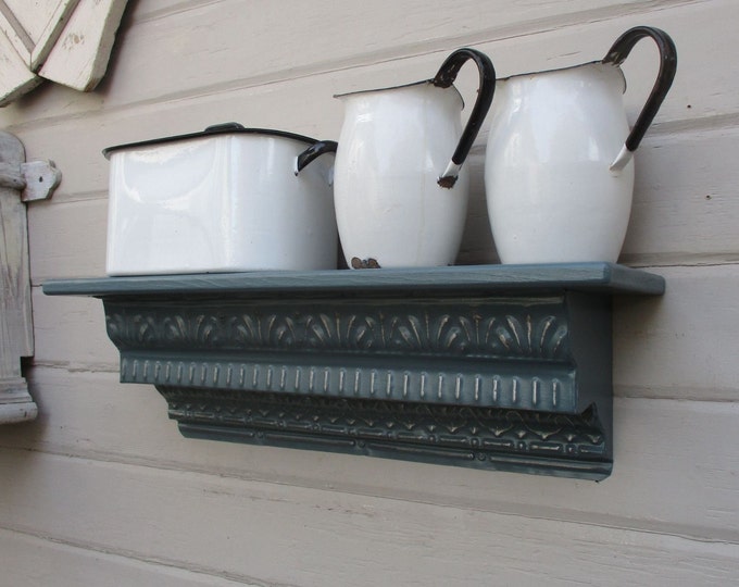 Architectural Salvage Wall Shelf, 27", Antique Ceiling Tin Embossed ...
